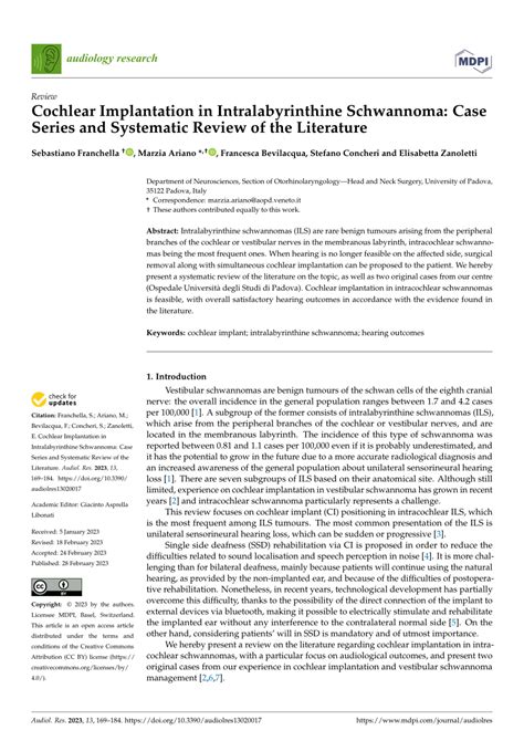 Pdf Cochlear Implantation In Intralabyrinthine Schwannoma Case