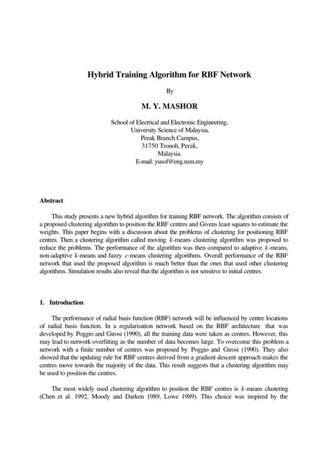 Pdf Hybrid Training Algorithm For Rbf Network