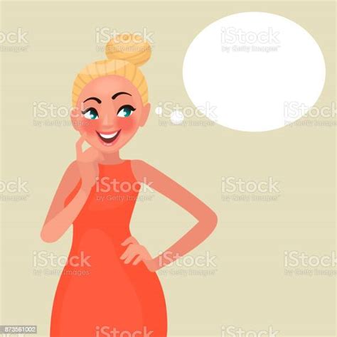 여자는 생각 한다 좋은 아이디어와 연설 거품입니다 벡터 만화 스타일의 일러스트 레이 션 귀여운에 대한 스톡 벡터 아트 및 기타