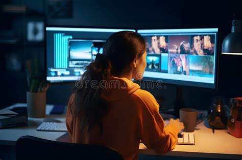 Female Video Editor Working On Film Project Stock Illustration