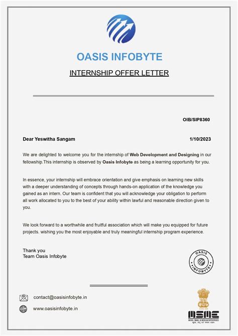 sangam yeswitha on linkedin oasisinfobyte webdevelopment internship