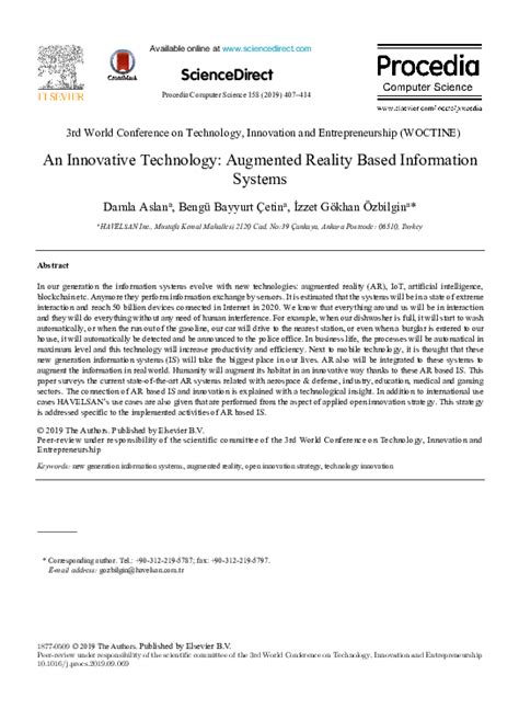 Pdf An Innovative Technology Augmented Reality Based Information Systems