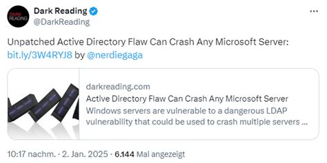 Active Directory Vulnerability Can Cause Unpatched Windows Servers To