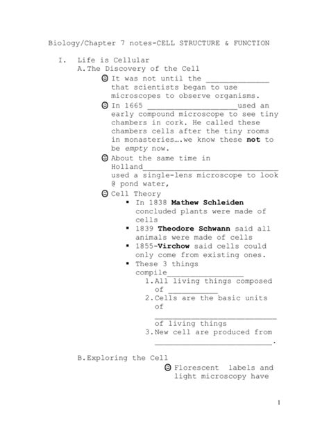 Cell Structure Function Biology Notes