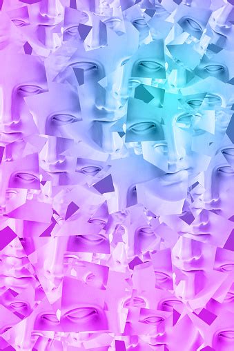 펑키 배경 팝 아트 스타일로 인간의 얼굴의 석고 골동품 조각 콜라주 고대 동상 머리와 현대 창조적 인 개념 이미지 현대 미술