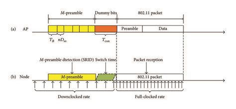 a ap s m preamble transmission and b node s m preamble detection in