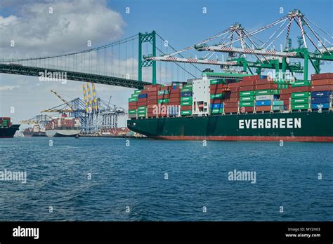 Evergreen Container Ship Ever Libra Loading And Unloading At The