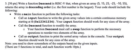 Solved 3 50 Pts Write A Function Descend In Risc V