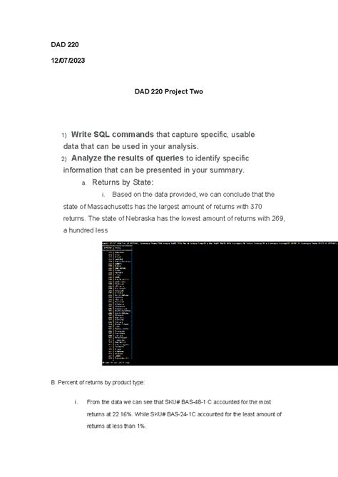 DAD 220 Project TWO DAD 220 12 07 DAD 220 Project Two 1 Write SQL Commands That Capture
