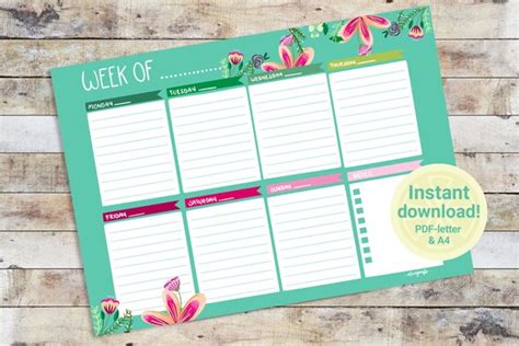 Weekly Planner Printable To Do List Flower Print Cute Etsy