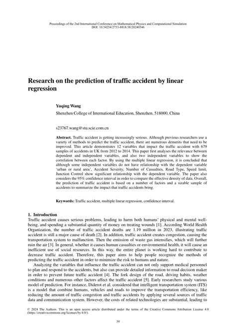 Pdf Research On The Prediction Of Traffic Accident By Linear Regression