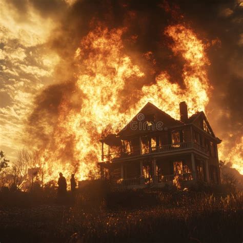 Environmental Disaster Wildfire Burning A Residential Home Stock