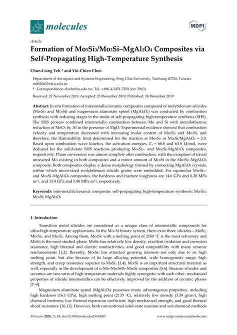 Pdf Formation Of Mo5si3 Mo3si Mgal2o4 Composites Via Self Propagating High Temperature Synthesis