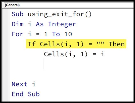 Using Vba Exit For Statement To Break A Loop