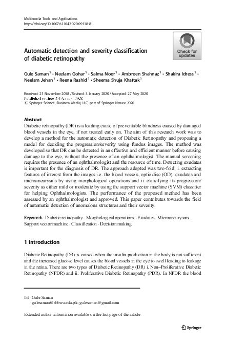 Pdf Automatic Detection And Severity Classification Of Diabetic