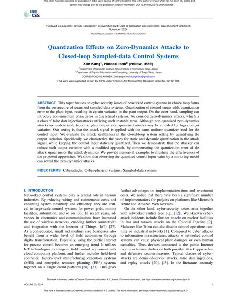 Pdf Quantization Effects On Zero Dynamics Attacks To Closed Loop