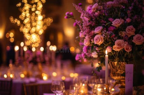 Elegant Wedding Table Setting Adorned With Pink Roses Soft Candlelight
