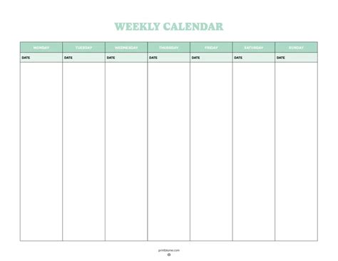 Free Printable 7 Day Weekly Calendar Blank Weekly Calendar