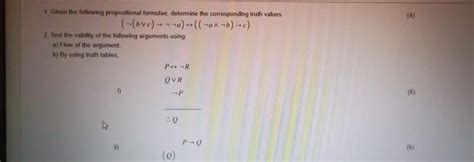 Solved 1 Given The Foilowing Propositional Formulae