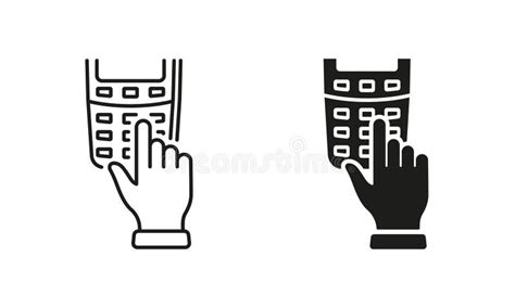 Enter Pin Code On Keypad Line And Silhouette Icon Set Hand Entering Password On Phone Keyboard