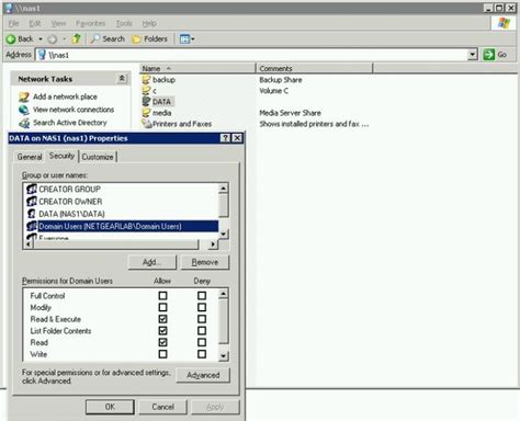 setting up active directory folder permissions on raidiator 4 2