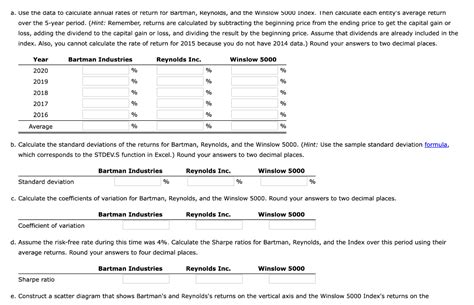 Solved Excel Activity Evaluating Risk And Return Bartman Chegg