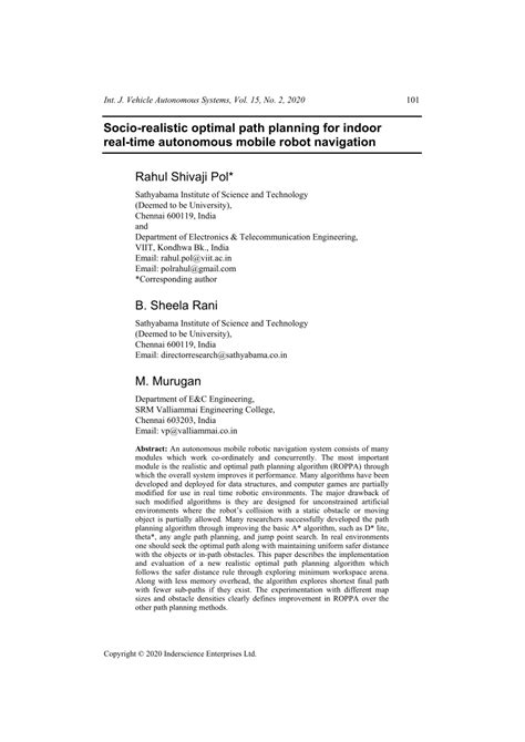 Pdf Socio Realistic Optimal Path Planning For Indoor Real Time Autonomous Mobile Robot Navigation