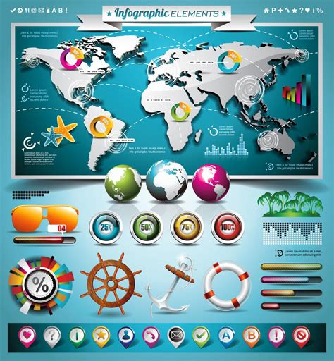 Vector Summer Travel Infographic Set With World Map And Vacation