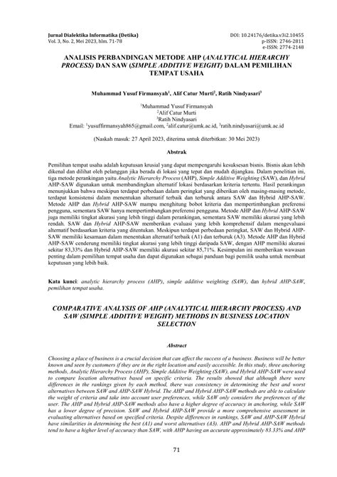pdf analisis perbandingan metode ahp analytical hierarchy process