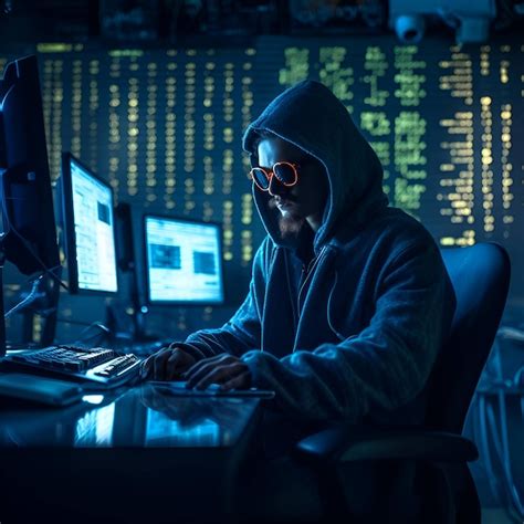 Premium Ai Image Hacker In A Dark Room With Binary Code Cybercrime Concept