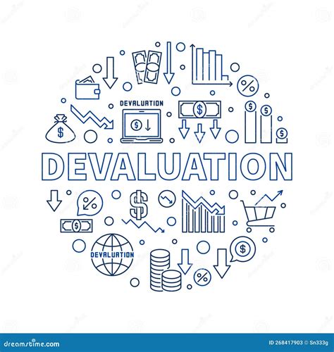 Devaluation Outline Round Banner Currency Depreciation Vector Illustration Stock Vector