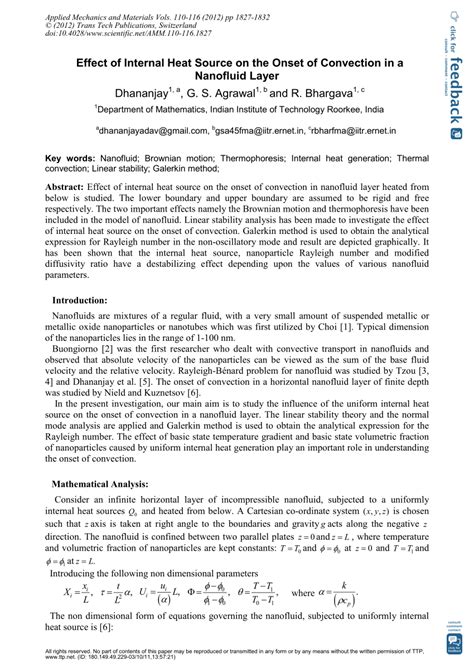 Pdf Effect Of Internal Heat Source On The Onset Of Convection In A Nanofluid Layer