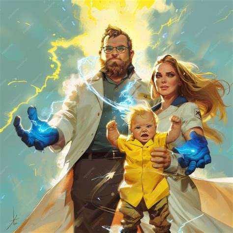 Premium Photo Father Mother And Son In The Rays Of Light On A Blue Background