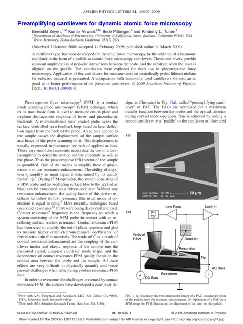 Pdf Preamplifying Cantilevers For Dynamic Atomic Force Microscopy