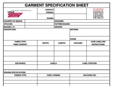 Garment Spec Sheet Template Excel Templates