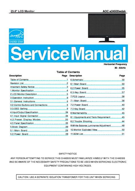 AOC E SWDAK LCD MONITOR Service Manual Download Schematics Eeprom Repair Info For