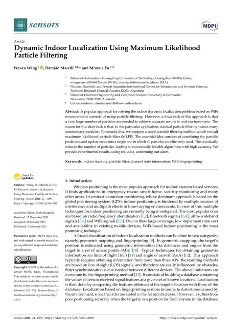 Pdf Dynamic Indoor Localization Using Maximum Likelihood Particle