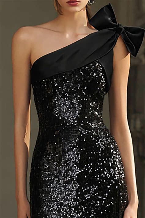 Zapakasa Women Sparkly Black Sequins Long Holiday Party Dress With Bow