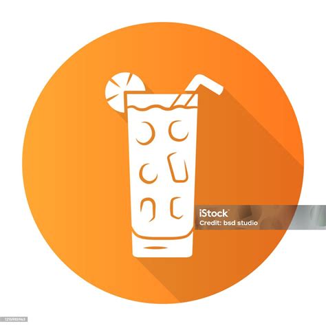 하이볼 유리 오렌지 플랫 디자인 긴 그림자 문말 아이콘칵테일 레몬과 빨대의 조각과 여름 얼음 상쾌한 청량 음료 진과 강장제 텀블러 벡터 실루엣 일러스트레이션 0명에 대한