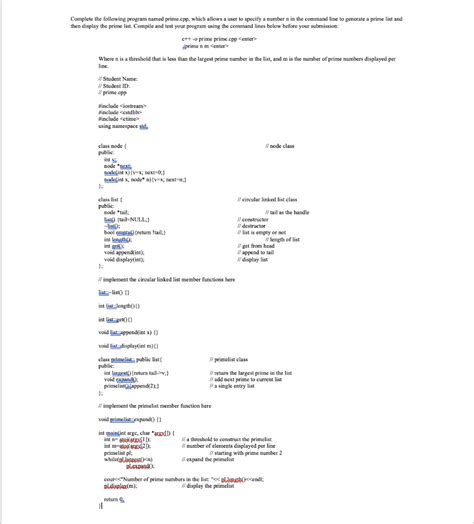 solved complete the following program named prime cpp which