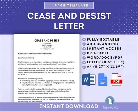 Cease And Desist Letter Template Legal Cease And Desist Notice Letter