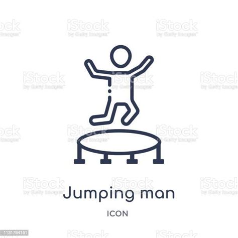 서커스 개요 컬렉션에서 선형 점프 남자 아이콘입니다 얇은 라인 점프 남자 벡터 흰색 배경에 고립 점프 남자 유행 그림 아이콘에