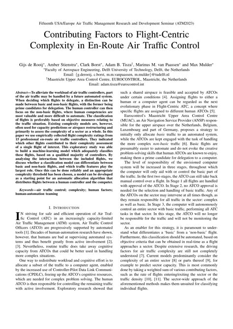 Pdf Contributing Factors To Flight Centric Complexity In En Route Air