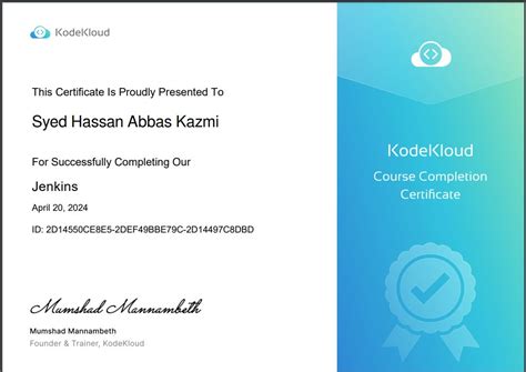 Certified In Jenkins With Kodekloud Syed Hassan Abbas Kazmi Posted On