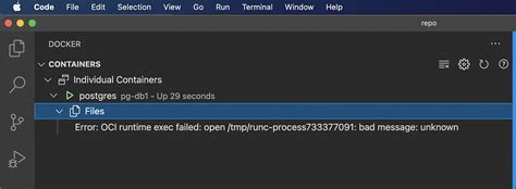 postgres container has oci runtime exec error how can i resolve this