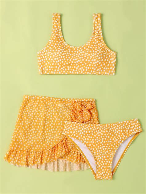 Conjunto De Biquíni Floral Tween Girl 3packs Ditsy E Saia De Praia