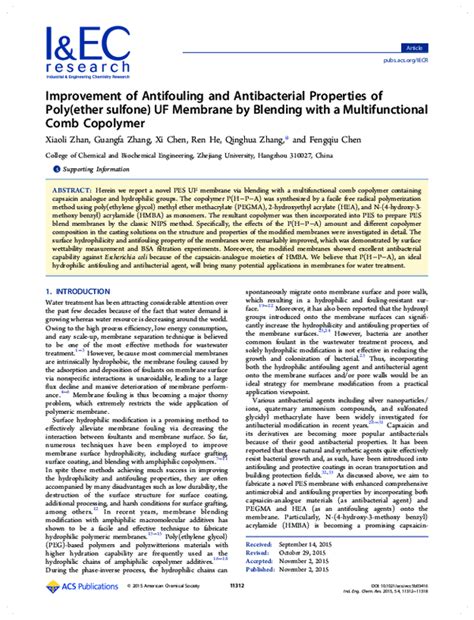 Pdf Improvement Of The Antifouling And Antibacterial Properties Of Polyethersulfone Membrane