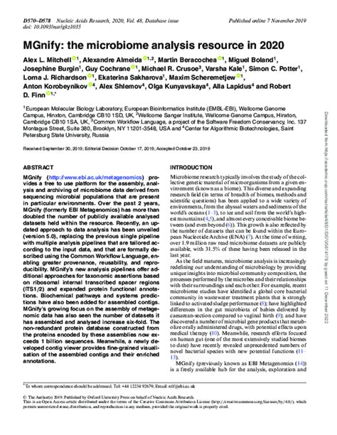 Pdf Mgnify The Microbiome Analysis Resource In 2020