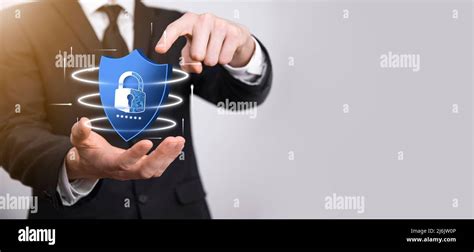 Cyber Security Network Padlock Icon And Internet Technology Networking Businessman Protecting