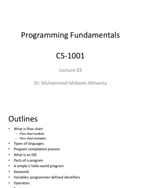 Programming Fundamentals Cs 1001 Dr Muhammad Mobeen Movania Pdf
